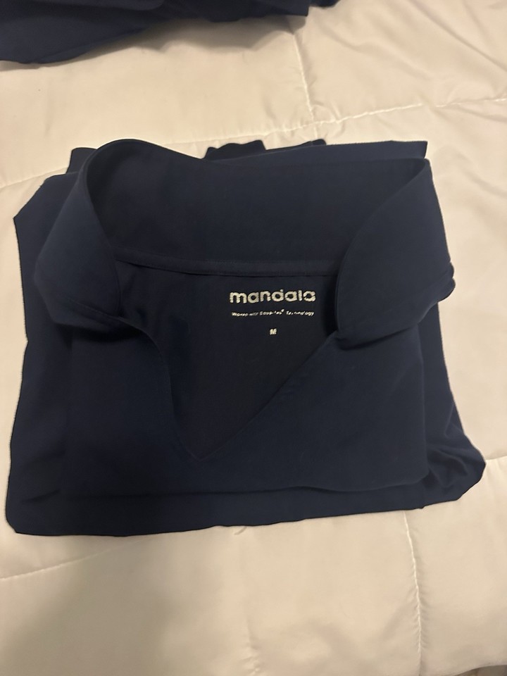 Mandala Scrubs, Multi-Wear Collar Top, 6 Pocket Slim Pants,Navy, Size ...