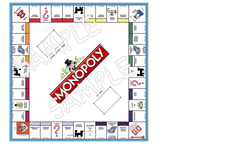 Monopoly Board EDIBLE Cake topper Sugar paper bills money frosting ...