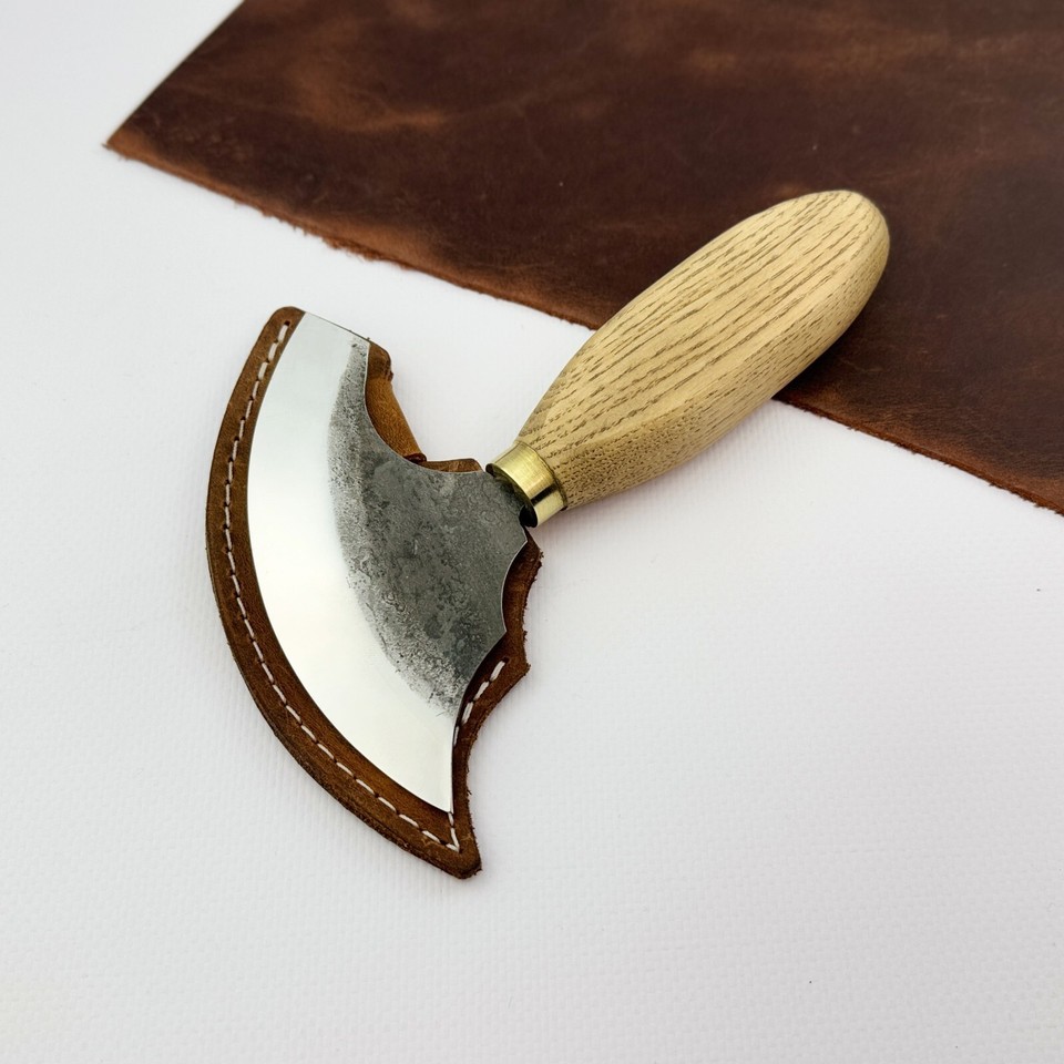 Hand-Forged Leather Round Knife – 52100 Carbon Steel. Leatherworking ...