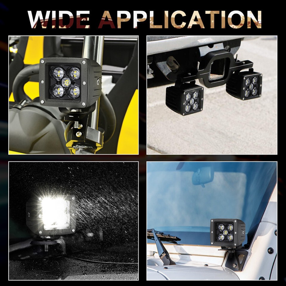 White LED Cube Pods 2PCS 3Inch 100W High Lumen Spot Driving Fog Lights ...