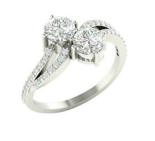 Classic Two Stone Design Women's Ring With White Polished Moissanite ...