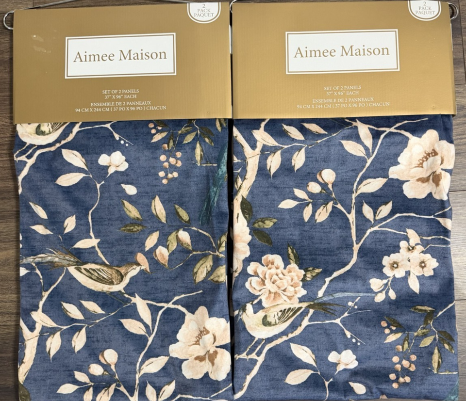 New Aimee Maison Mocking Jay Drapes 37" x 96" Set of 4 ~Blue~ | eBay