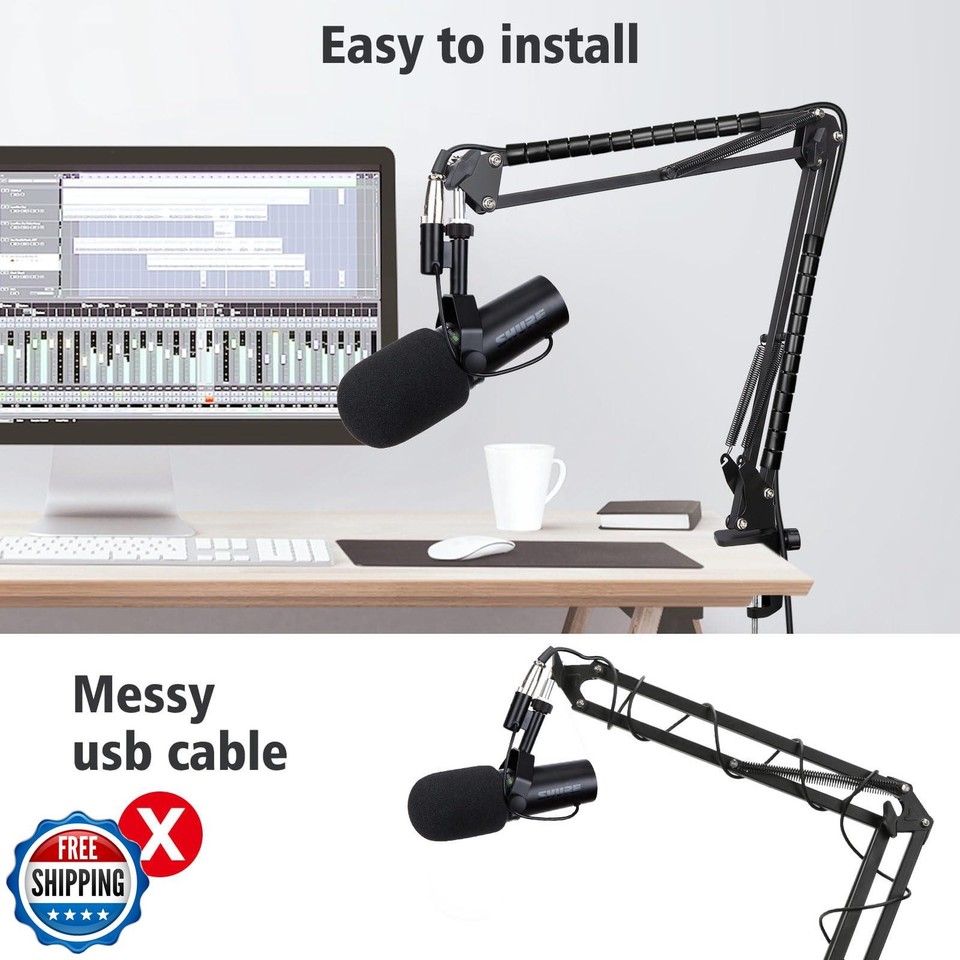 SUNMON Shure SM7dB Boom Arm Mic Stand - Mic Boom Arm with Foam Mic ...