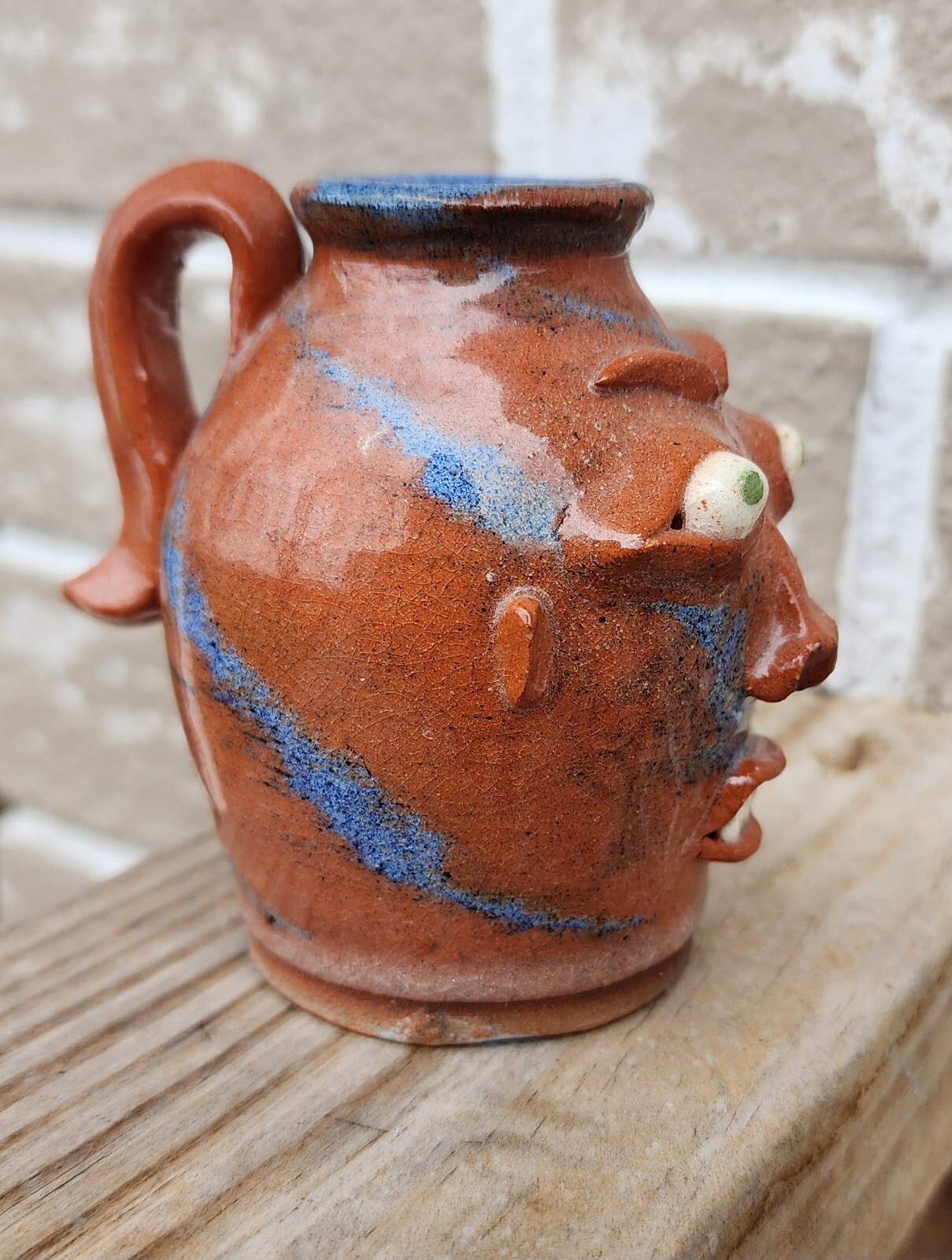 Early Steve Abee Swirl Miniature Face Jug 3"H Mint Folk Art NC Catawba ...