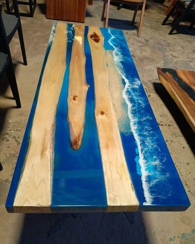 Ocean blue epoxy dining table top, epoxy wooden center table top, home ...