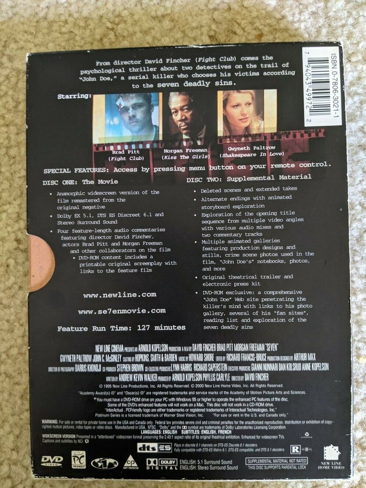 Seven (Se7en) 2-Disc Platinum Series DVD (2008) Movie Brad Pitt, Morgan ...