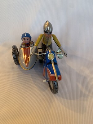 Schylling Toy Company Tin Lithograph Wind Up Toy Motorcycle and Sidecar ...