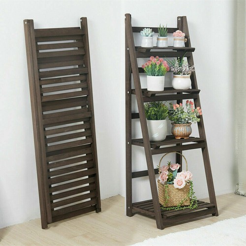 4 Tiers Folding Ladder Shelf Classic Bookcases Plant Flowers Herbs ...