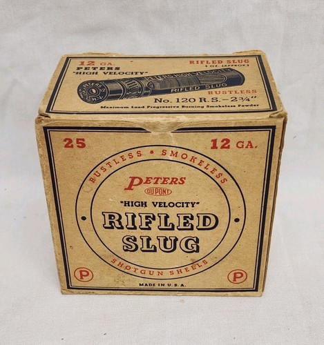 Vintage Peters HV 12 ga. Rifled Slug Shotshell Box Empty Winchester ...