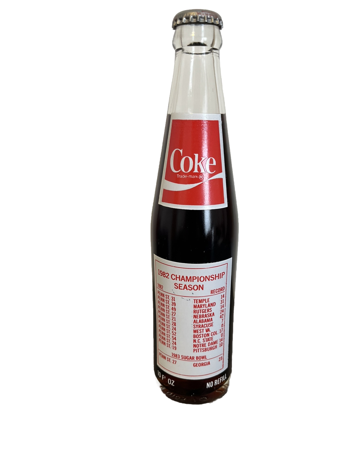 Penn State 1982 National Championship Commemorative Coke Bottle Vintage ...