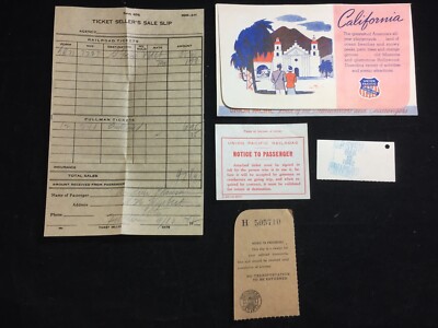 VINTAGE 1942 UNION PACIFIC RAILROAD SLC TO SF TICKET, PULLMAN TICKET ...