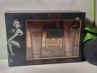 RIHANNA Rogue 3pc GIFT SET 1.0 Oz Eau De Parfum Spray 3.0 Lotion/shower ...