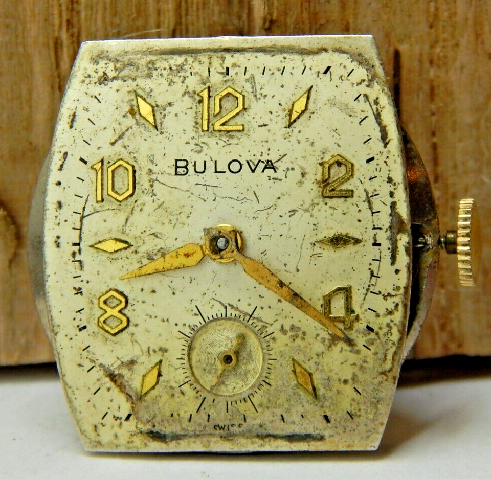 Vintage 1950 Bulova 10BC 17 jewel men's wrist watch movement with dial ...