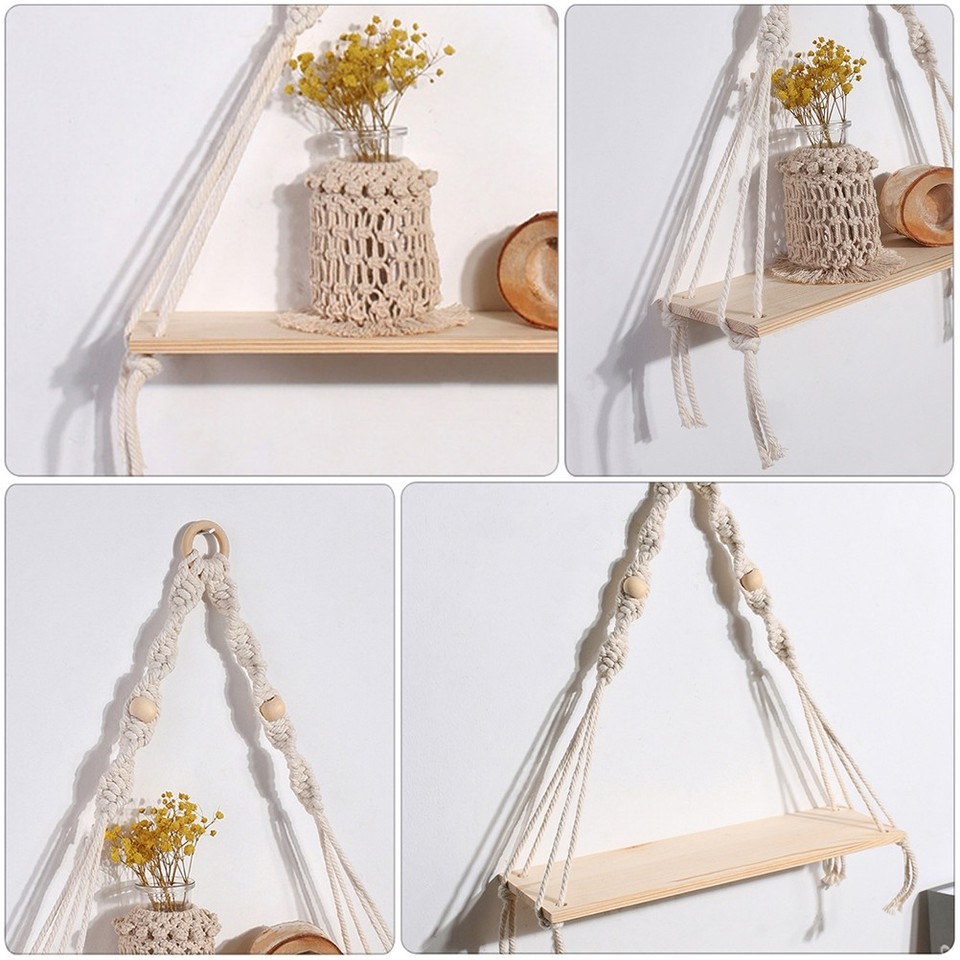 1pc Macrame Woven Wall Shelf Handmade Shelf Nordic Style Hanging Shelf ...