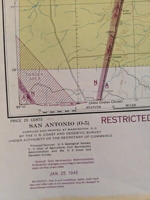 Vtg San Antonio 1945 Sectional Aeronautical Chart Map (O-5) Map Decor ...