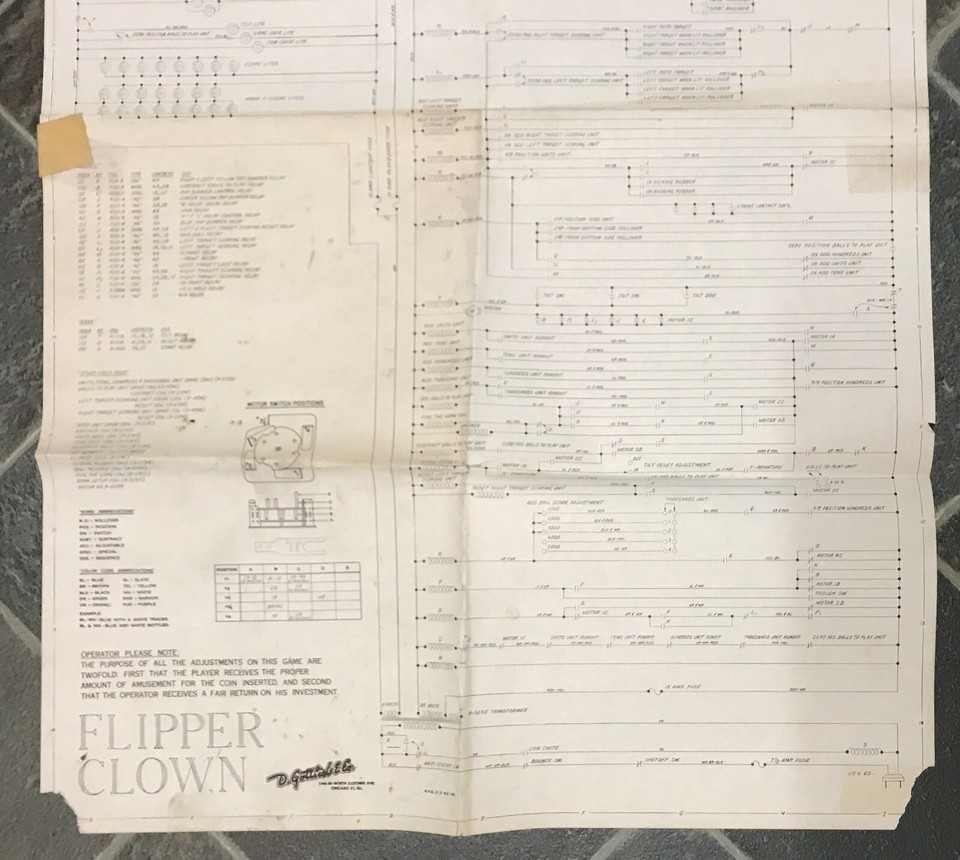 1962 Gottlieb Flipper Clown pinball Machine Schematic | eBay