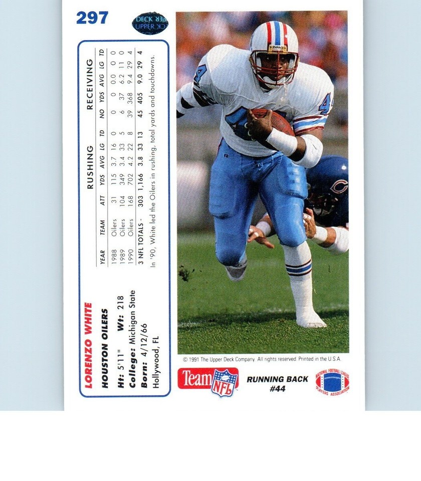 Lorenzo White 297 Oilers Upper Deck NFL Football Trading Card | eBay