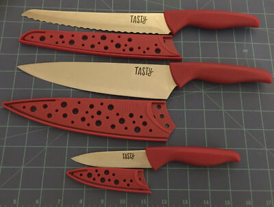 Knife Tasty Knives Set 3 With Sheaths Cutlery Kitchen Cooking Slicing ...