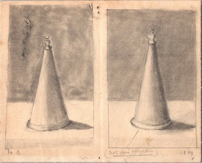 Vintage Art Pencil Drawing Paper Still Life Cone Shadows Contrast Dated ...