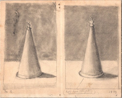 Vintage Art Pencil Drawing Paper Still Life Cone Shadows Contrast Dated ...