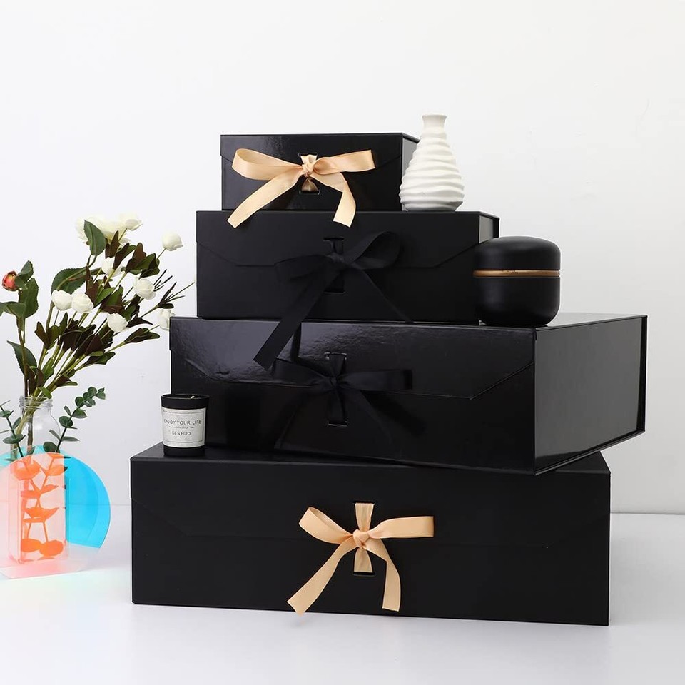 Black Large Gift Box 13x11x5.3 Inches, Gift Box with Ribbon, Gift Wrap ...