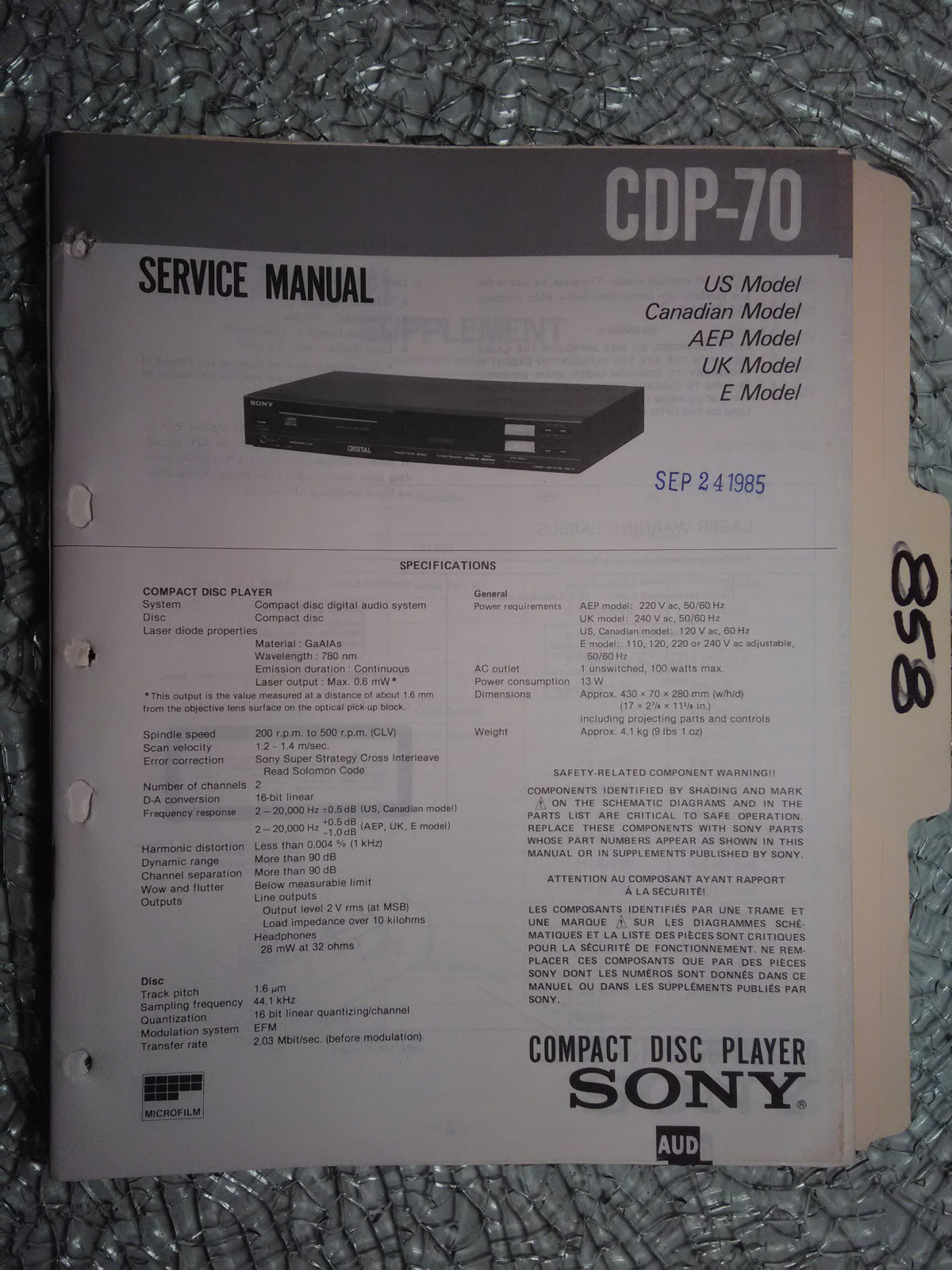 Sony cdp-70 service manual original repair book stereo cd player ...