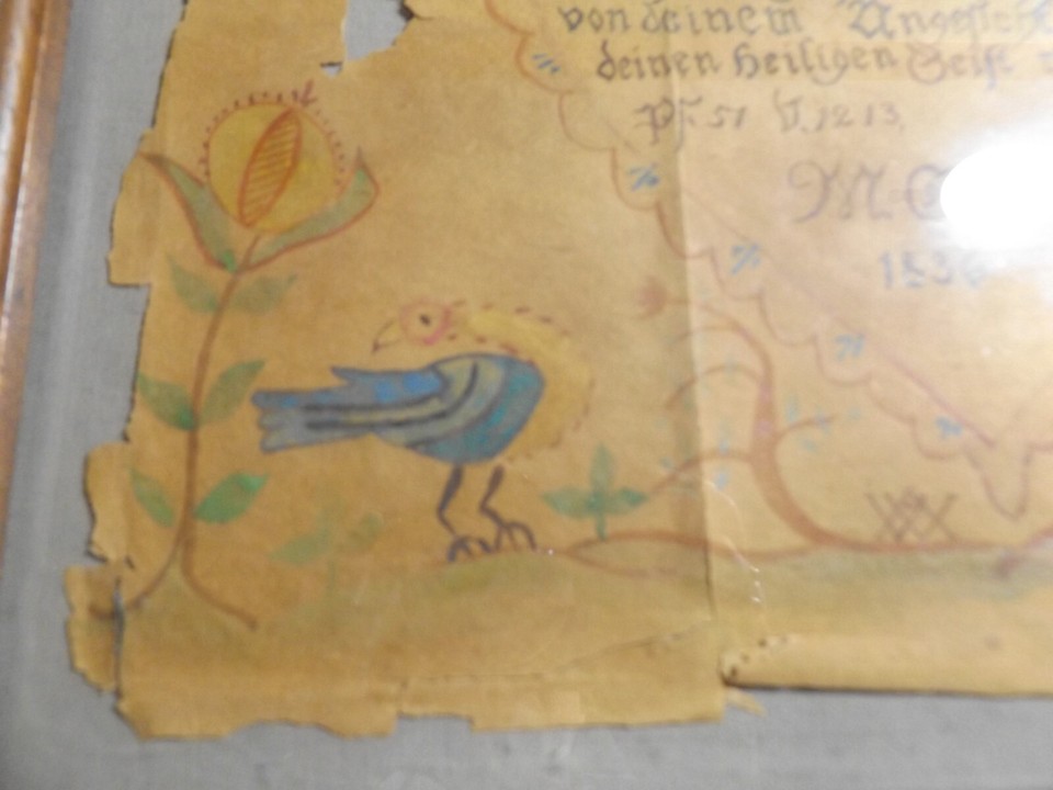 Antique Folk Art Ephemera Signed 1836 Fraktur Birds Peafowl Heart ...