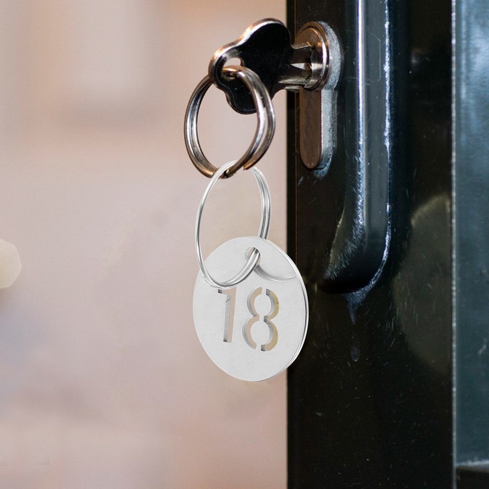 20 Sets Hollowed Stainless Steel Number Tags Plate Keychain Metal with ...