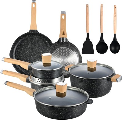 13pcs Pots and Pans Set, Nonstick Granite Set Cookware Kitchen Cooking ...