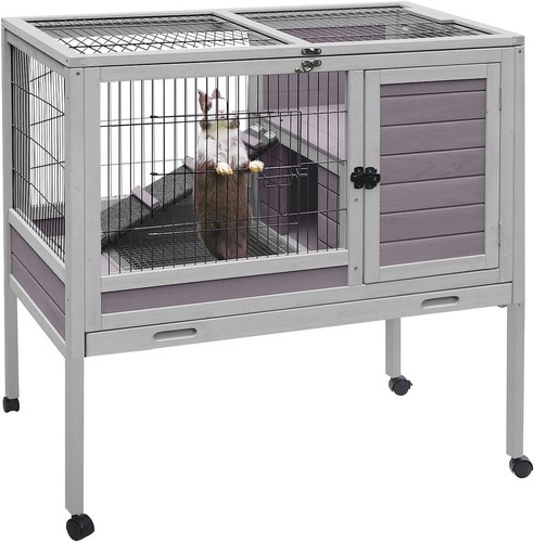 Rabbit Hutch Indoor Bunny Cage Wooden Guinea Pig House with Wheels Wire ...