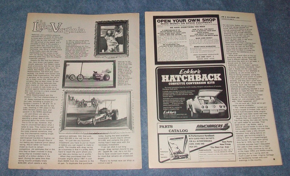 1976 Top Fuel Drag Racers Jim and Allison Lee Vintage Profile Article ...