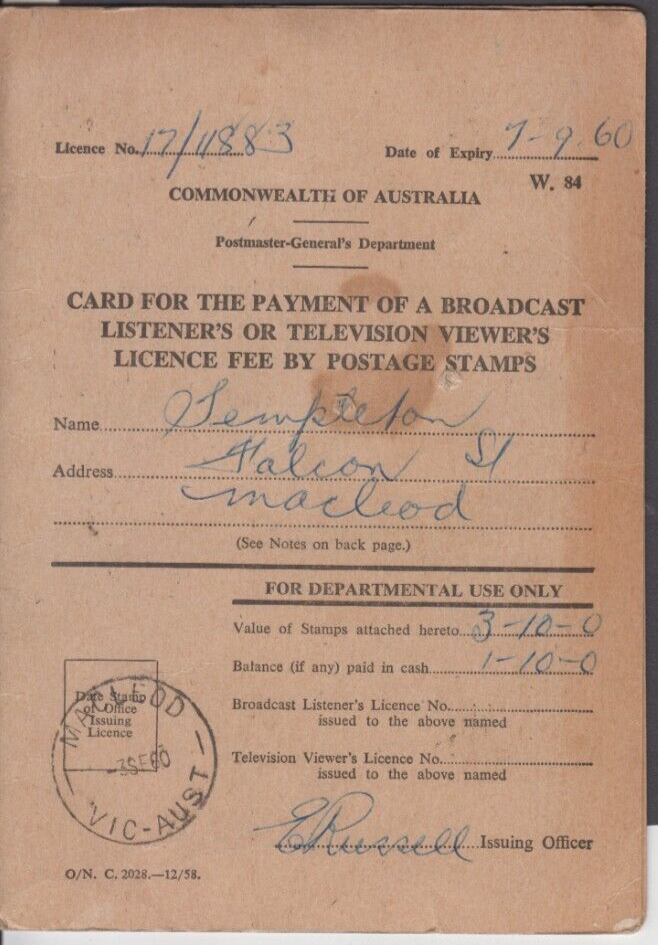 Stamps 1960 Australia Macleod Victoria postmarks on broadcasting TV ...