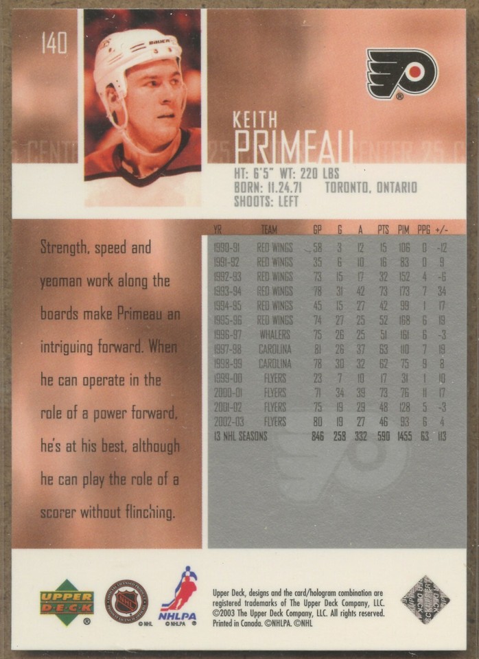 2003-04 Upper Deck #140 Keith Primeau Philadelphia Flyers | eBay
