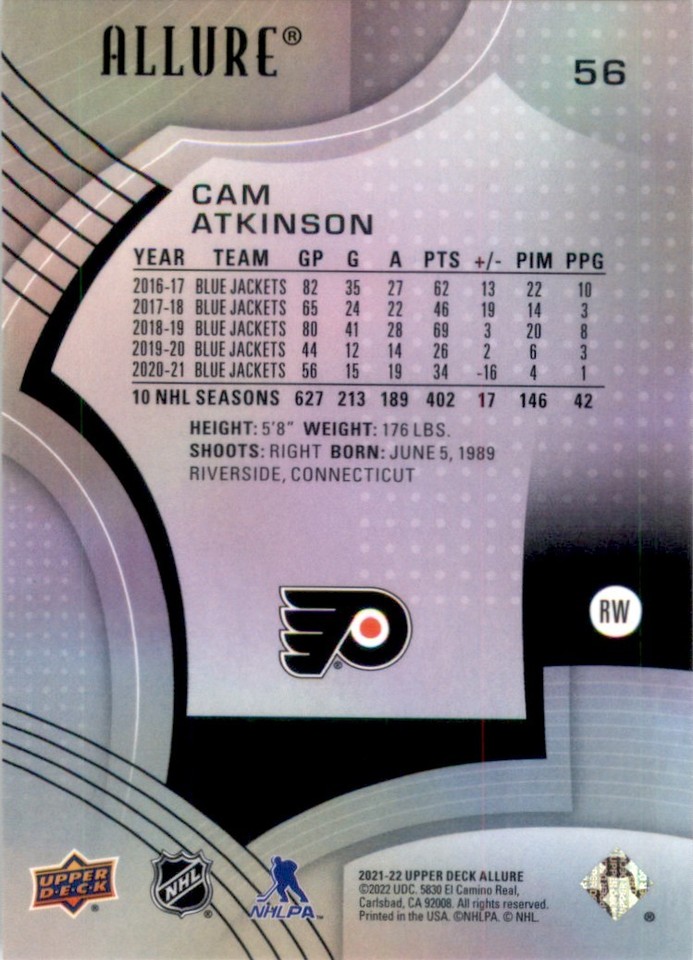 2021-22 Upper Deck Allure Cam Atkinson Philadelphia Flyers #56 TW29865 ...