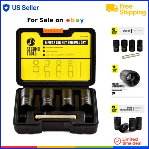 Metric Lug Nut & Bolt Extractor Set 17-22mm Durable Steel Removal Tool ...