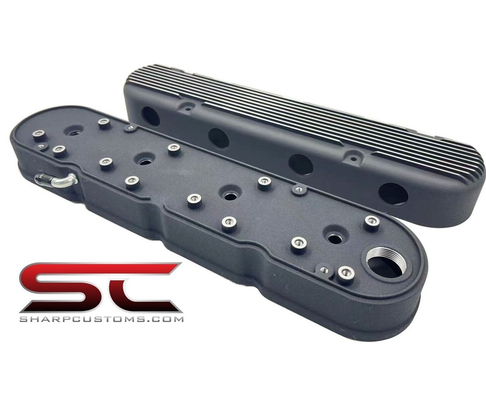 LS1 LS2 LS3 Valve Covers w/Coil Mounts + Cover for LS swaps BLACK FINS ...