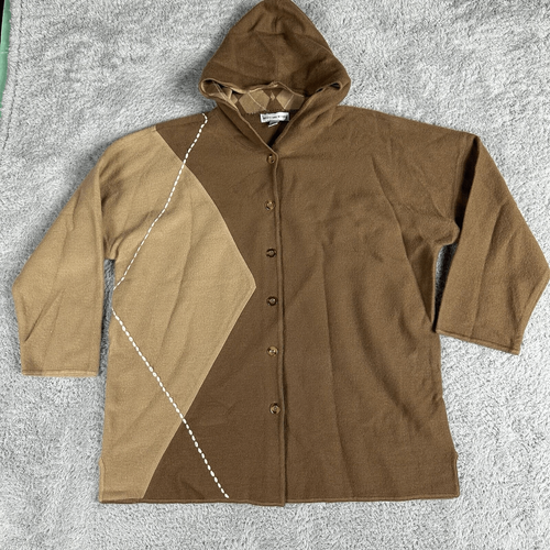 August Max Woman Retro Color Blocked Wool Button Up Sweater 1X Hooded ...