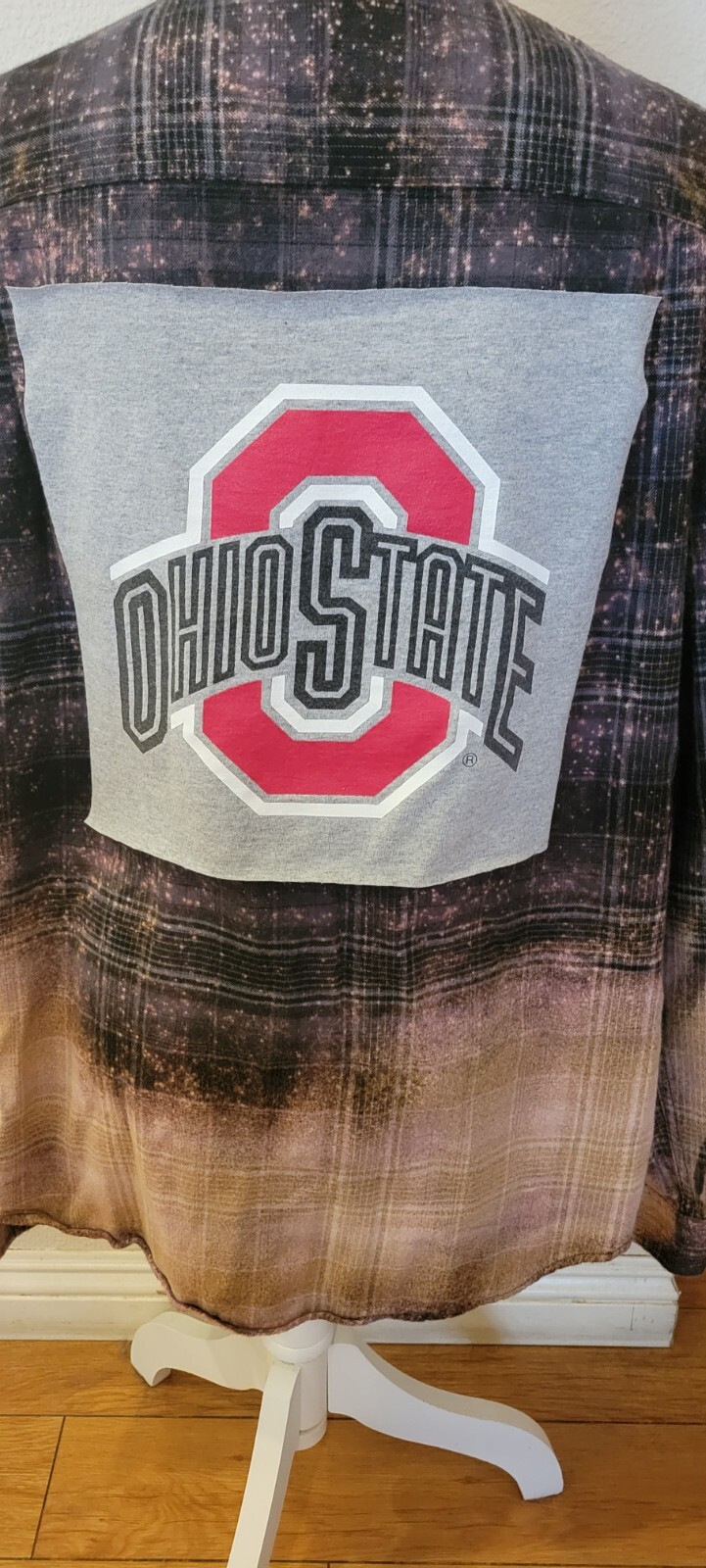 Ohio State Buckeyes logo on upcycled flannel shirt. Custom-made to YOUR ...