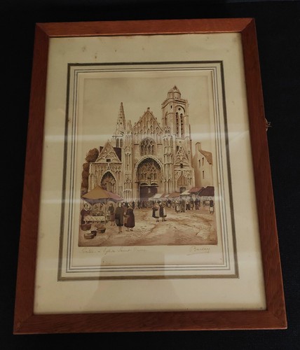 Watercolour Signed Barday Senlis L'Church Saint Stone First Half 20th ...