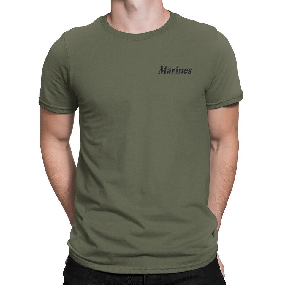 USMC Script Embroidered T-Shirt Military Green -Officially Licensed ...