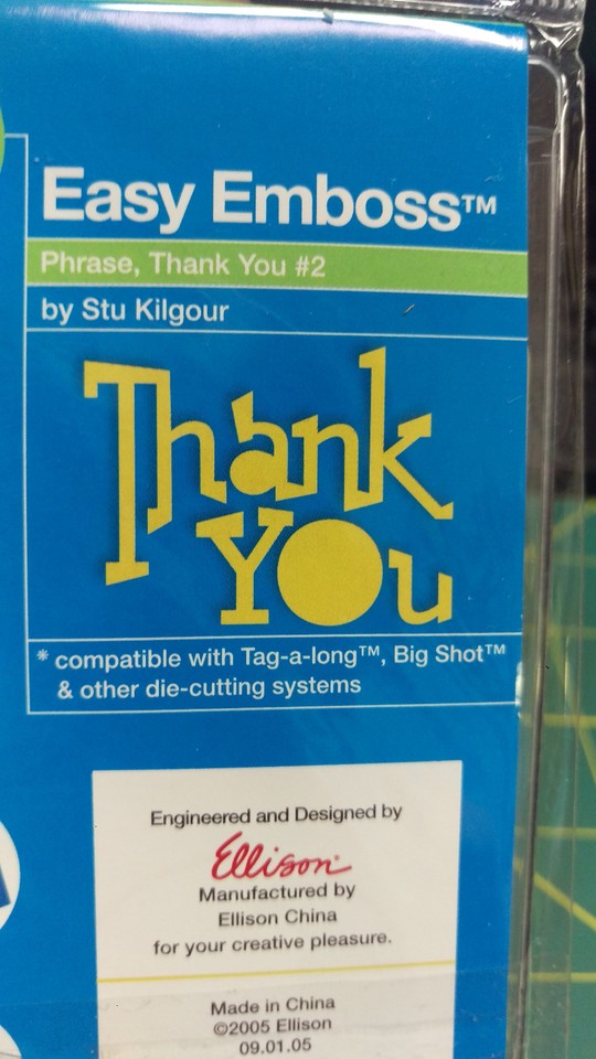 Unopened Ellison Design Easy Emboss THANK YOU 22125 Sizzix Tag-a-Long ...