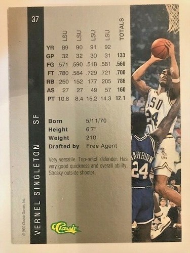 NBA - 1992 Four Sport Classic Draft Picks Vernel Singleton Rookie Card ...