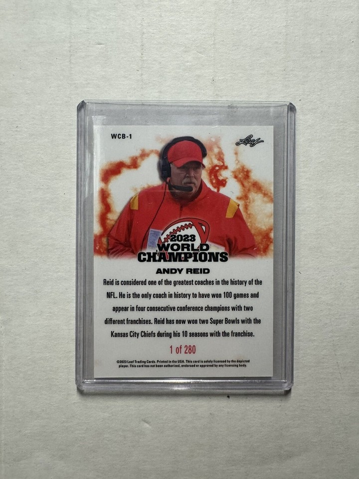 2023 Leaf Andy Reid Football Card Chiefs Coach - Wins Super Bowl LVII ...