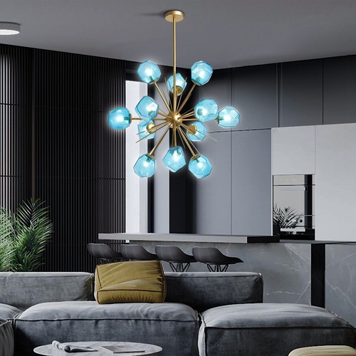 12-Light Blue Glass Chandelier Sputnik Ceiling Light Fixtures for ...