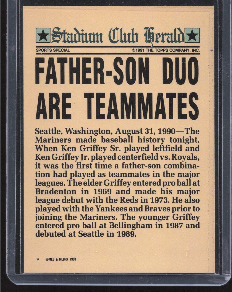 1991 Stadium Club Charter Member #NNO Ken Griffey Jr. / Ken Griffey | eBay