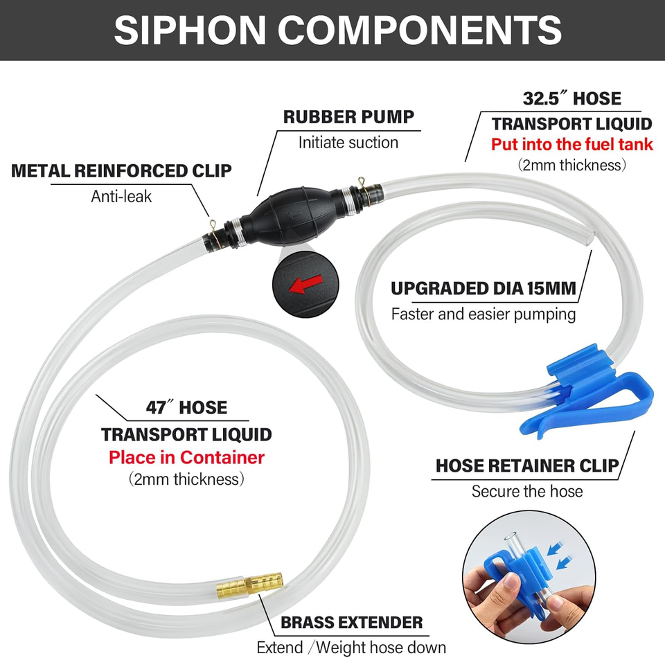 Portable Manual Siphon Pump for Fuel Transfer, Premium Gasoline Diesel ...