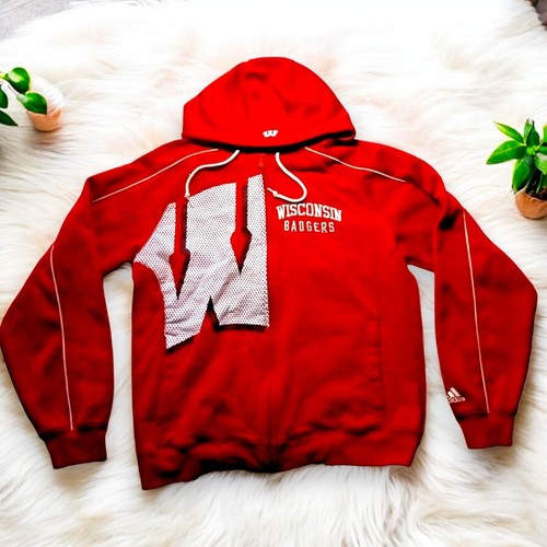 Wisconsin Badgers Adidas Hoodie Full Zip Sweatshirt Red Small Mens | eBay