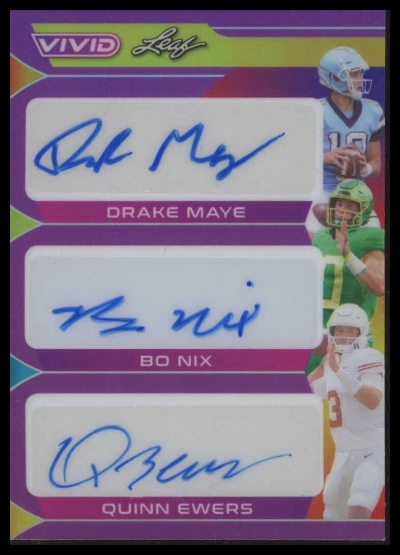 2023 Leaf Vivid Drake Maye Bo Nix Quinn Ewers Colorful Trios Autograph ...