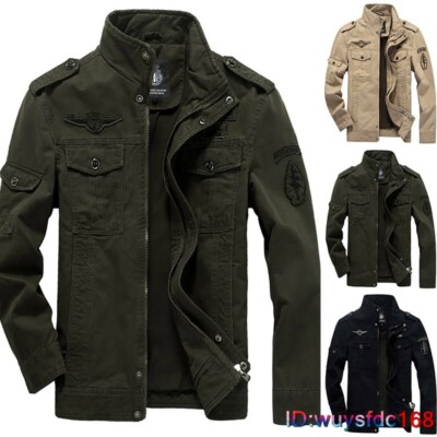 Mens Zip Up Military Army Jacket Outwear Combat Field Tactical Coat ...