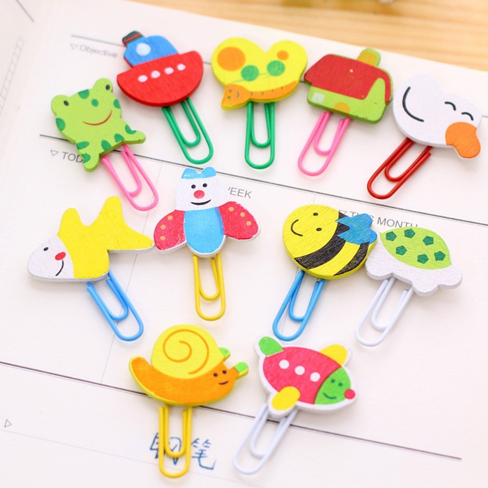24pcs Cartoon Animals Wooden Wood Paper Clip Note Mark Bookmark ...